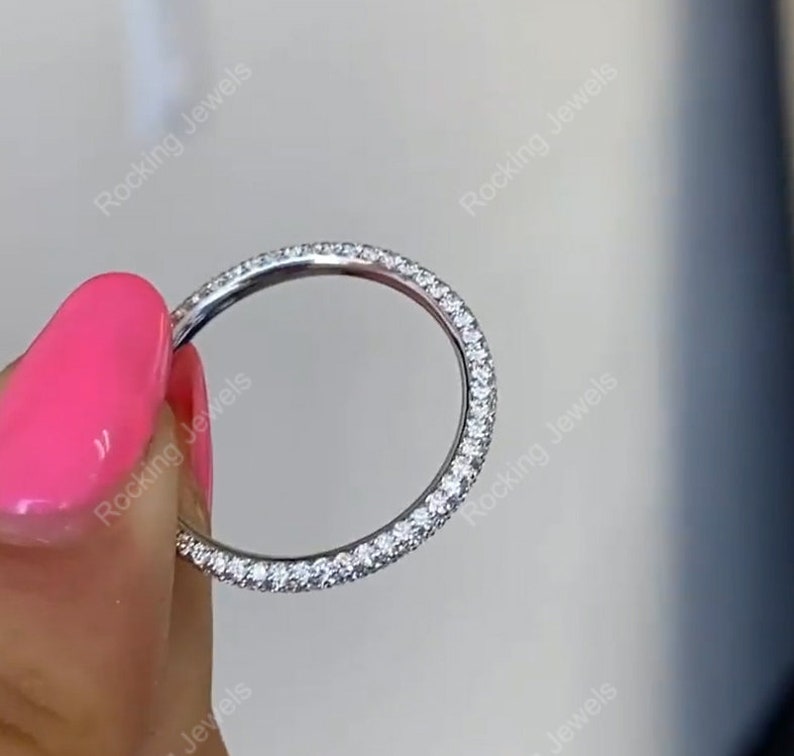 3 Row Micro Pave Set Wedding Band Micro Pave Moissanite Full - Etsy