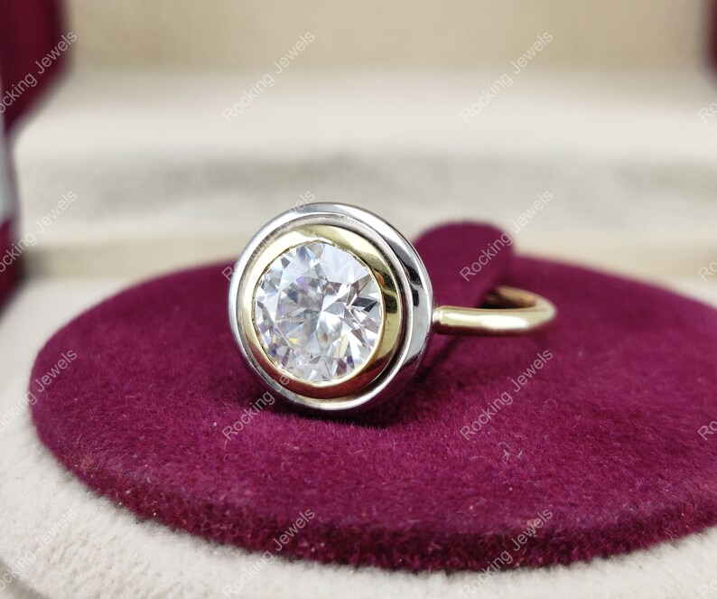 Two Tone Solitaire Ring Bezel Set Solitaire Ring 10k/14k | Etsy