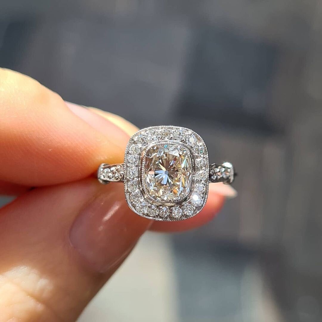 Old Mine Cushion Cut Ring Old European Cut CZ Diamond Ring - Etsy