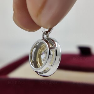 Bezel Set 2.0 CT Moissanite Pendant, Two Tone Sterling Silver Necklace ...