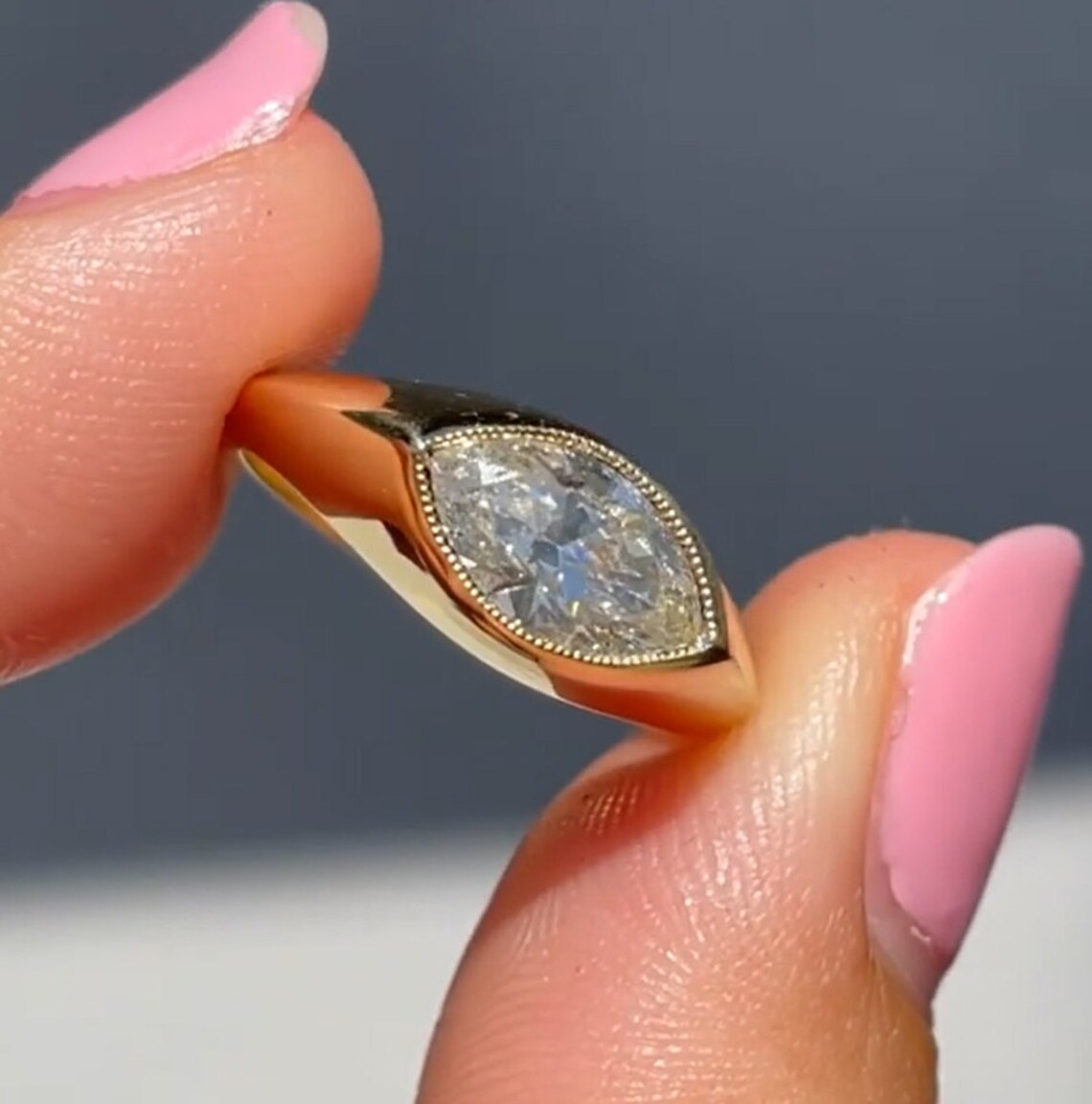 Bezel Diamond Ring Art Deco Engagement Ring Gold Plated | Etsy