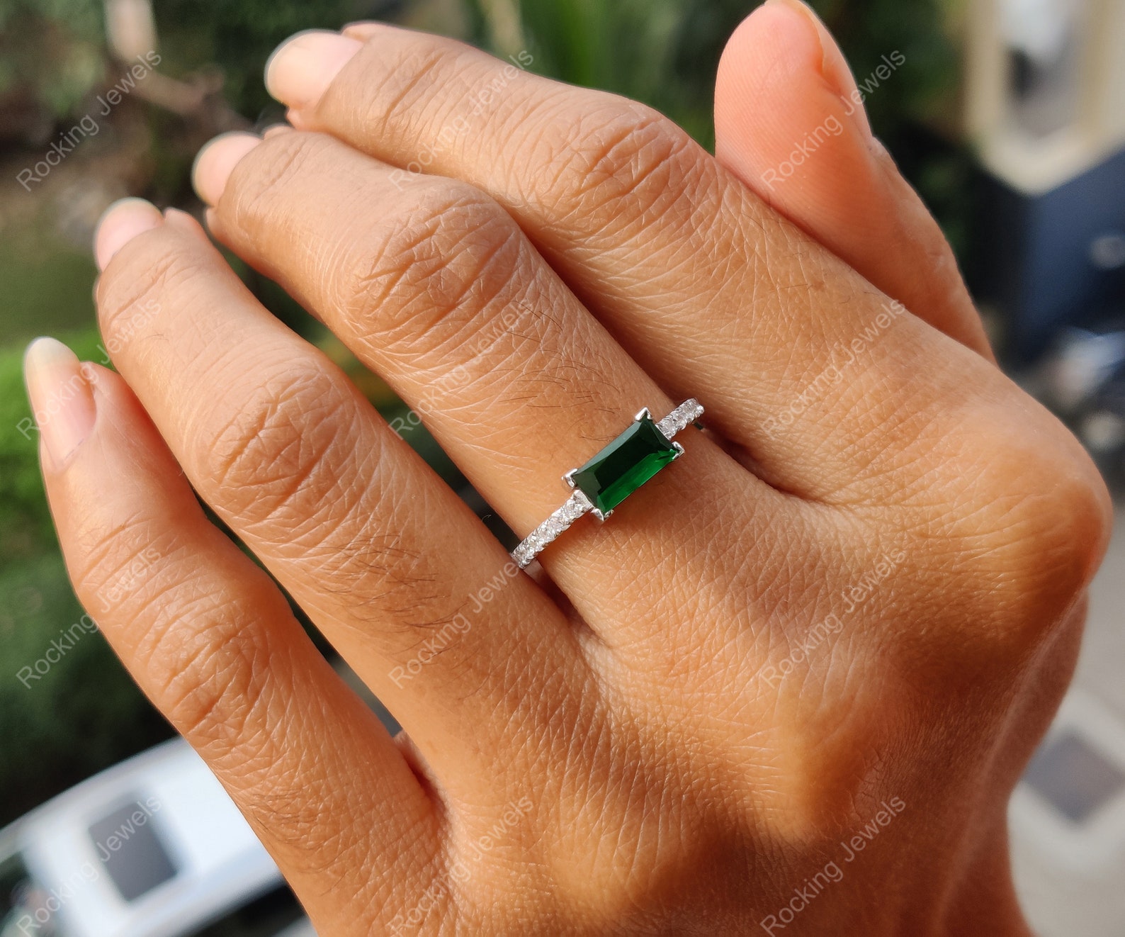 East West Baguette Cut Ring Horizontal Emerald Gemstone Ring - Etsy