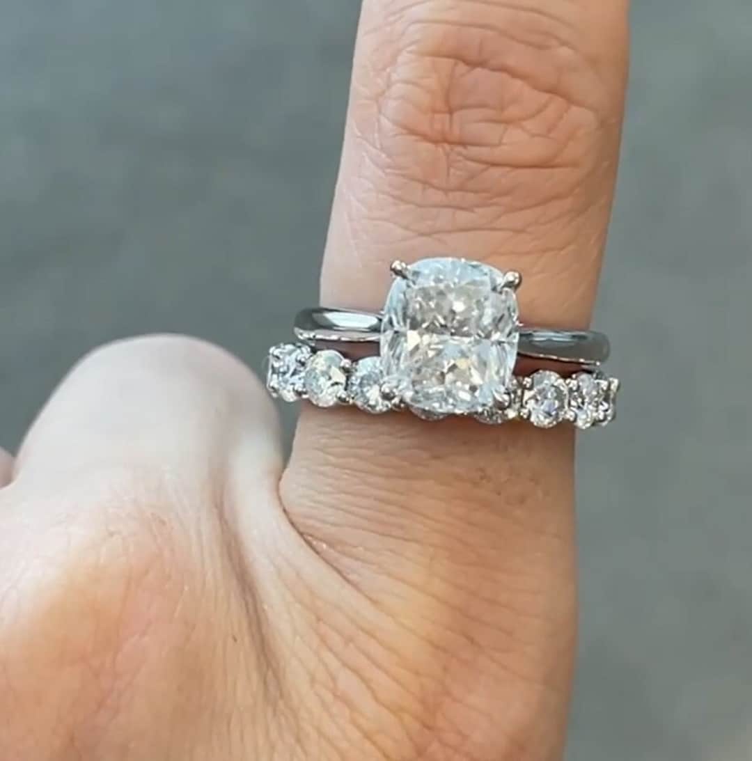 Cushion Cut Wedding Ring Set, Bridal Sets for Women, Solitaire Cubic ...