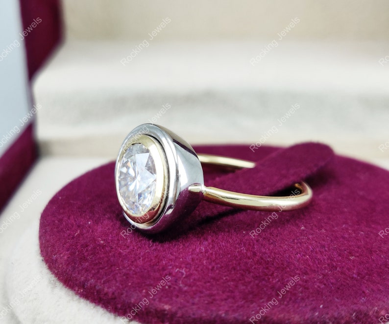 Two Tone Solitaire Ring Bezel Set Solitaire Ring 10k/14k | Etsy
