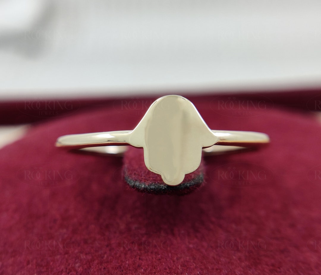 Hamsa Hand Gold Minimalist Ring, Hand of Fatima Protection Ring, 10K ...