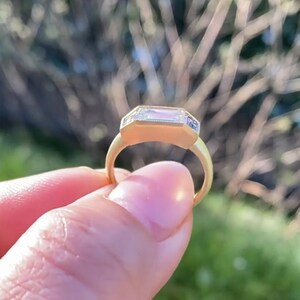 East West Baguette Ring, Horizontal Baguette Ring, Matte Finish Ring, 3 ...