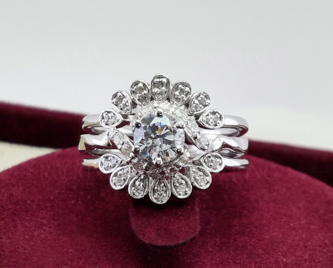 Simulated Diamond Enhancer Ring Set, Art Deco Bridal Ring Set, Two ...