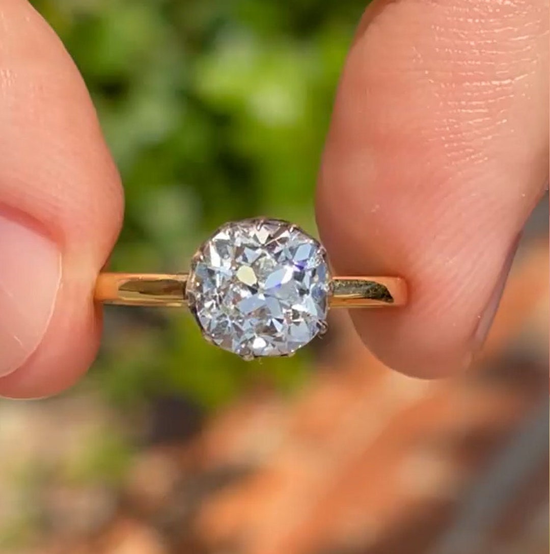 Vintage Old Mine Round Cut Moissanite Engagement Ring, Unique Old ...