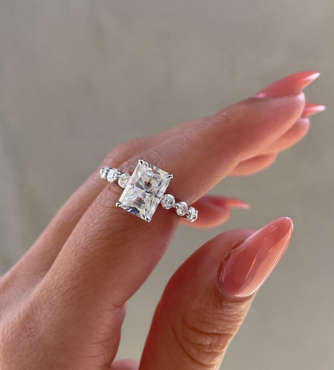 Radiant Cut Solitaire Ring, Rectangle Shape Moissanite Ring, Radiant ...