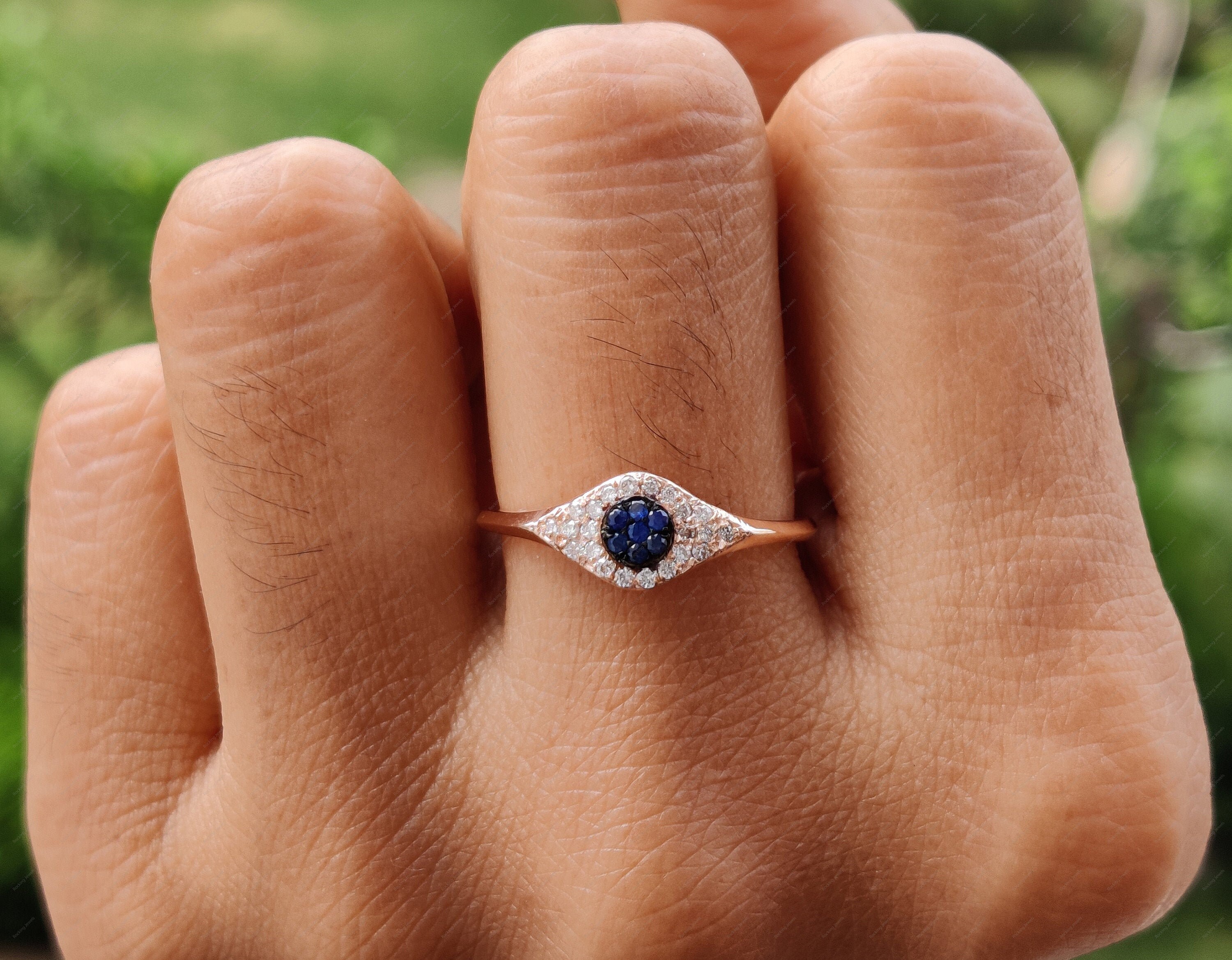 Gold Evil Eye Ring, Stacking Protection Rings, Art Deco Wedding Ring ...