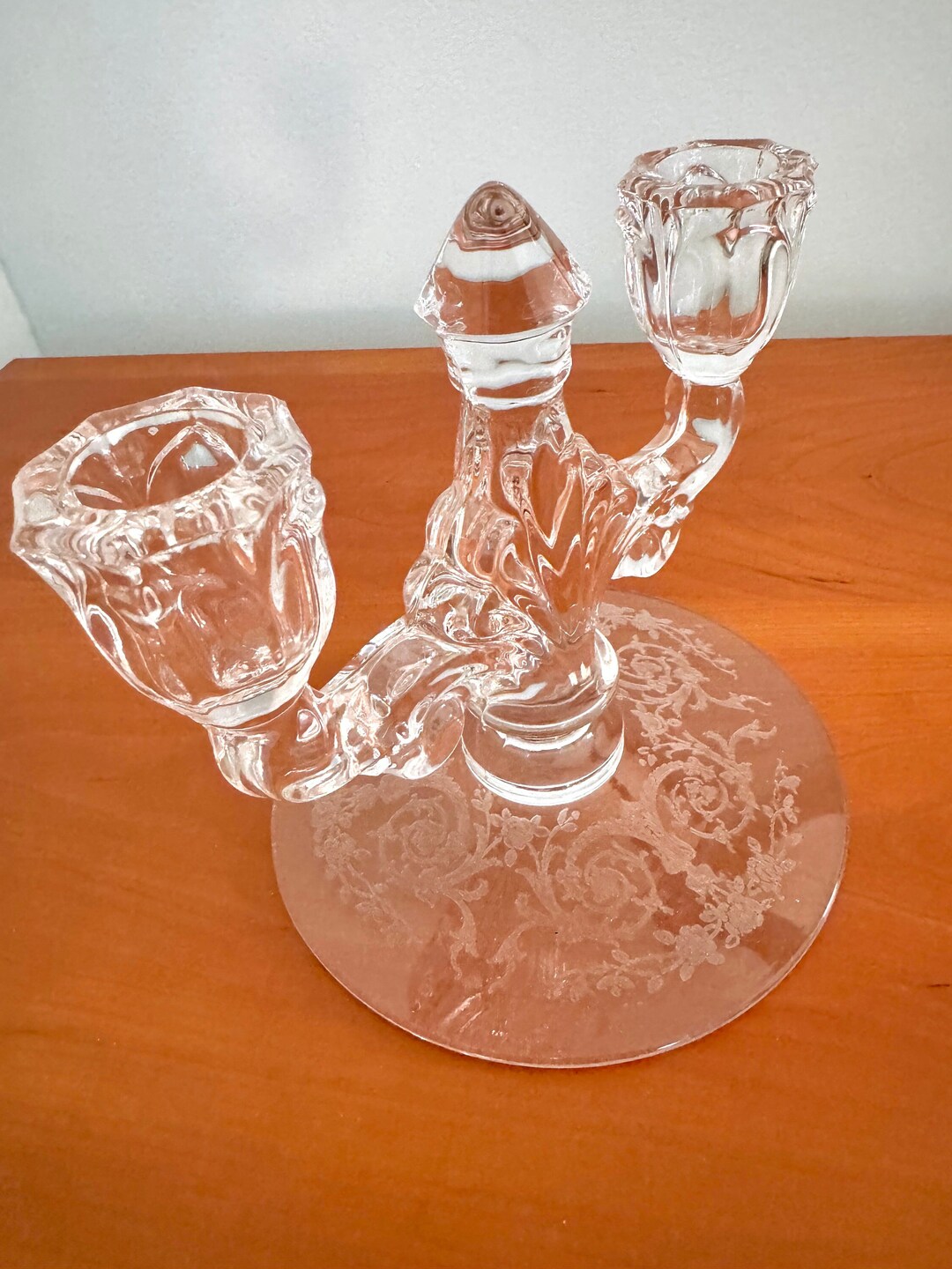 Vintage (1) Heisey Orchid Etched Trident Double Candle Stick ...