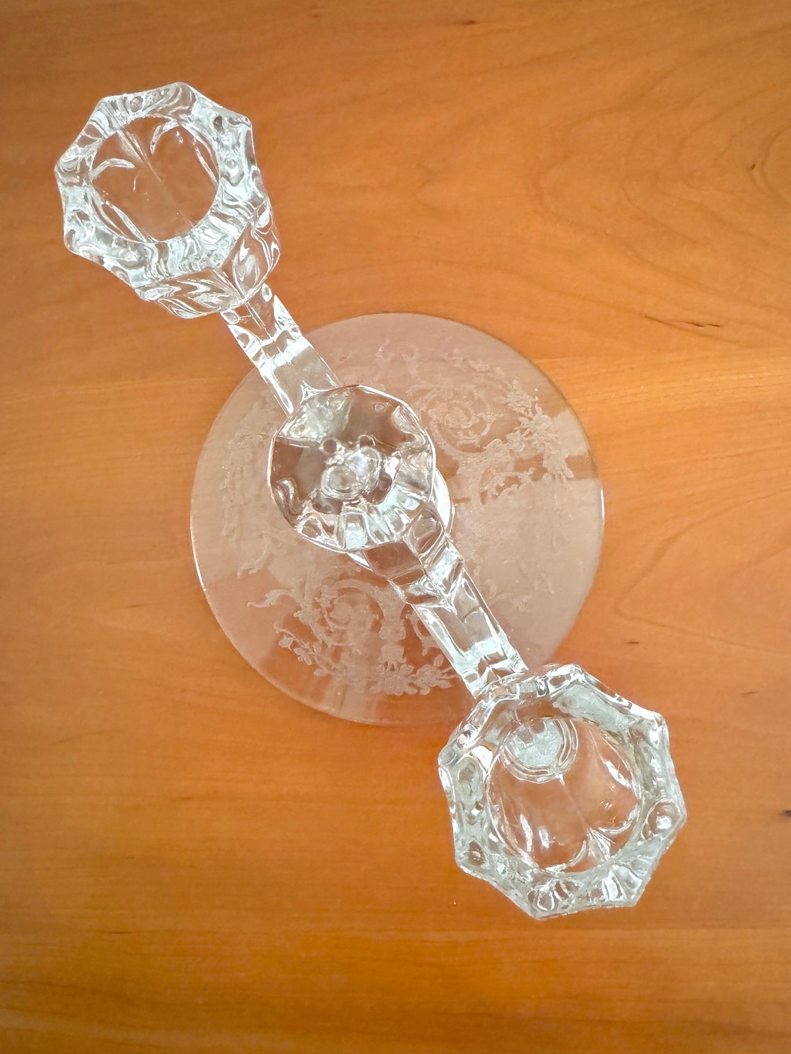 Vintage (1) Heisey Orchid Etched Trident Double Candle Stick ...