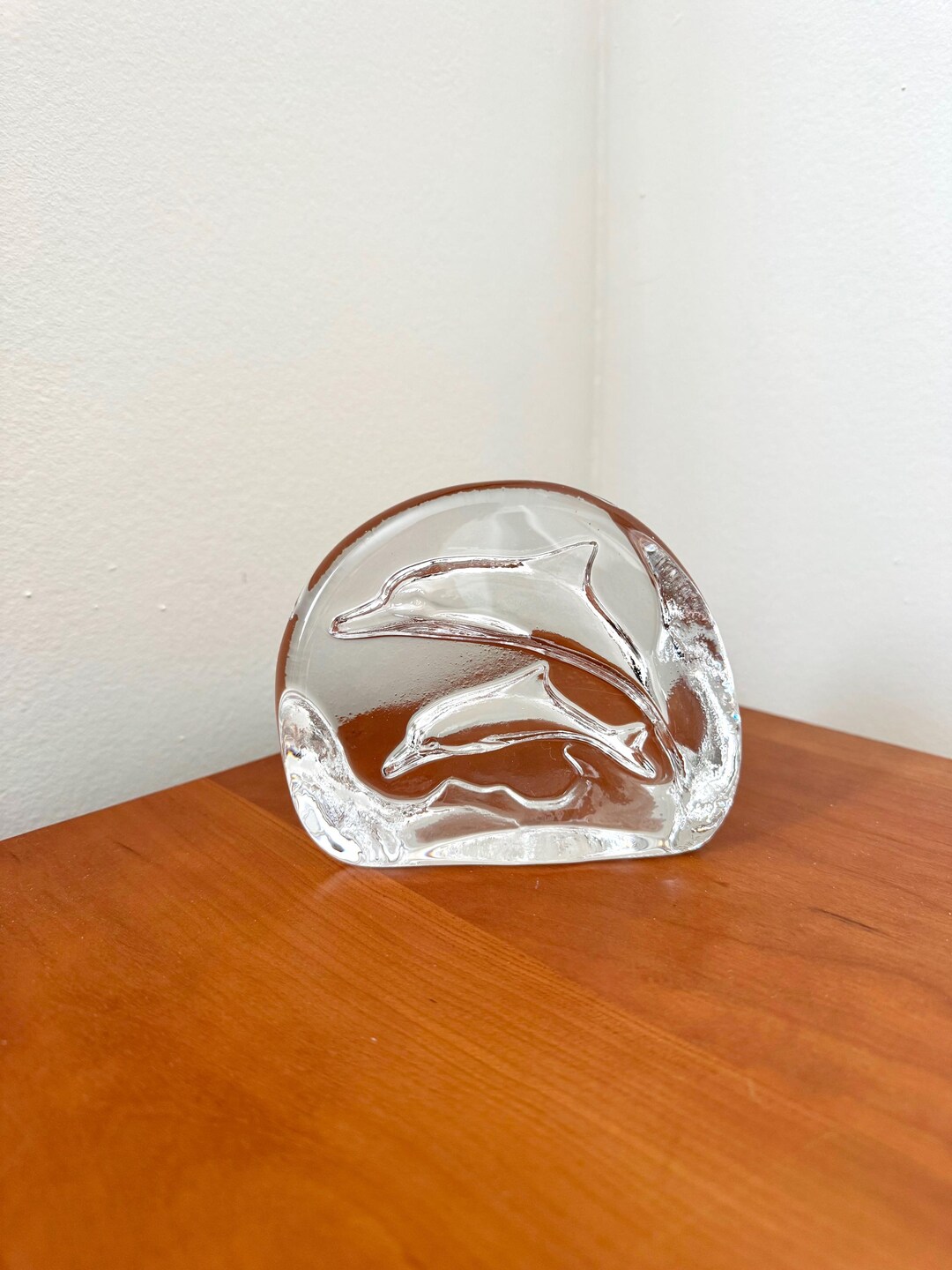 Vintage Art Glass Crystal DOLPHIN Sea Marine Paperweight Paper Weight ...