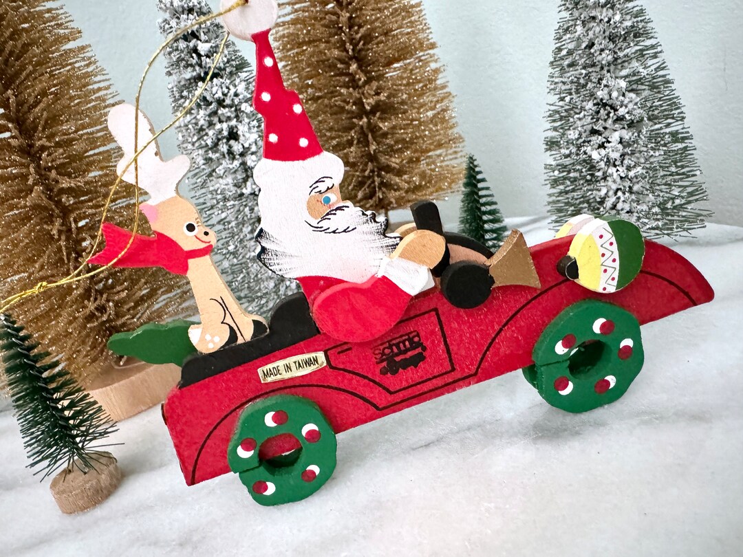 Vintage SCHMIDT Emgee Retro Wooden Santa Reindeer Car Ornament Made in Taiwan 1980s (no Wreath ...