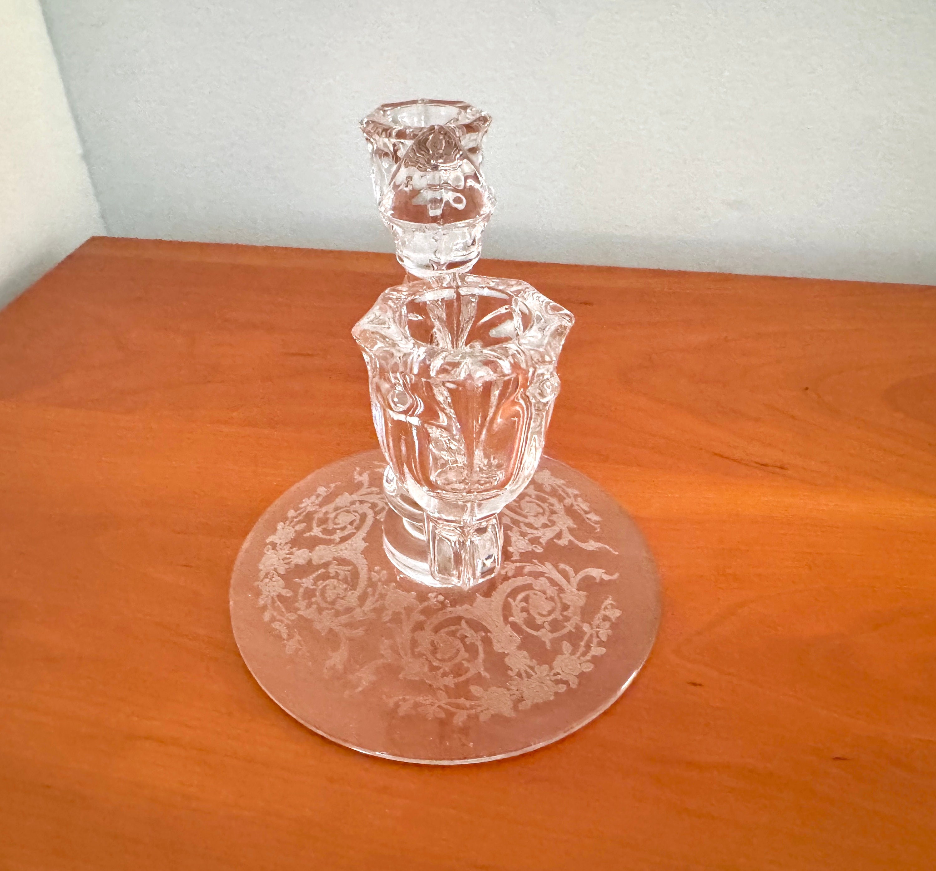 Vintage (1) Heisey Orchid Etched Trident Double Candle Stick ...