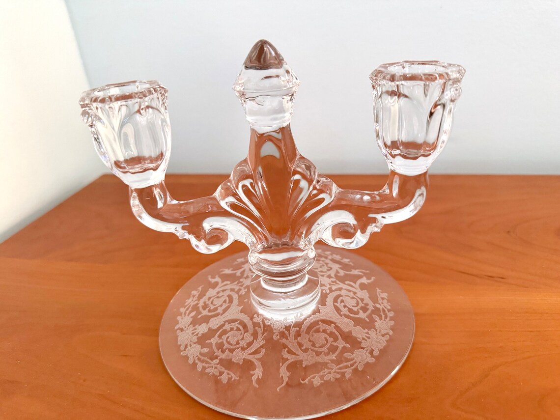 Vintage (1) Heisey Orchid Etched Trident Double Candle Stick ...