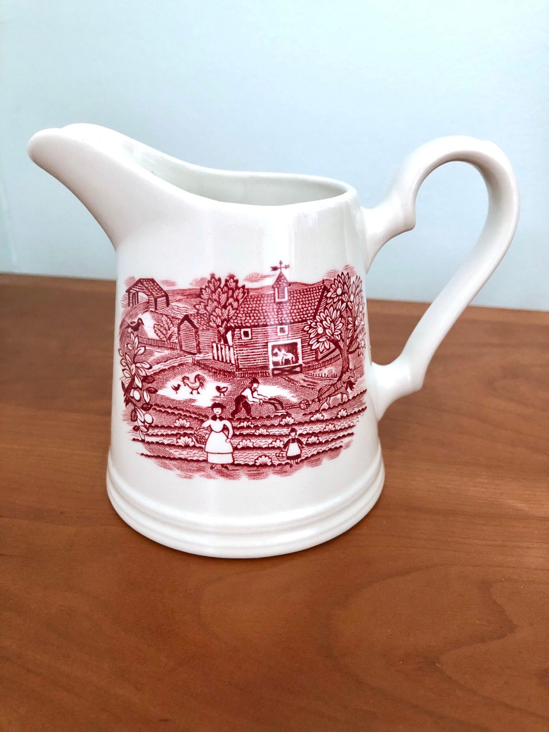 Vintage MADE IN ENGLAND Small Red Farm Pitcher Creamer Country Kitchen ...