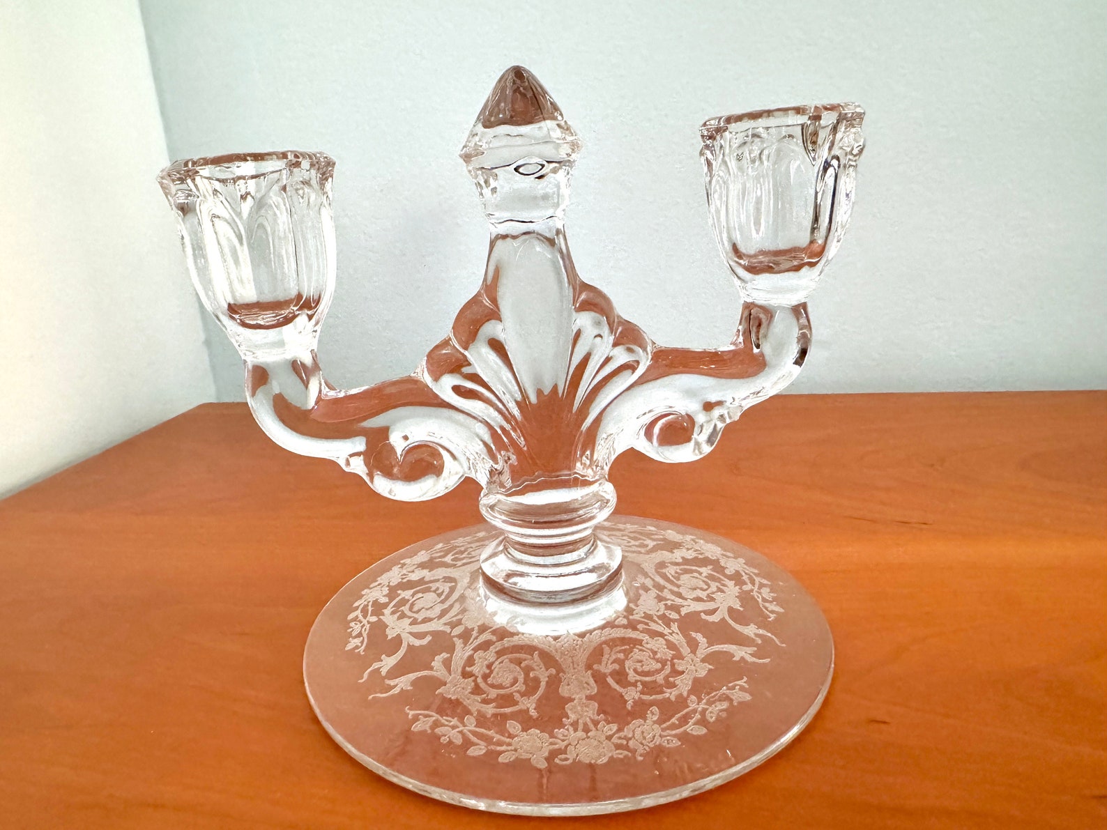 Vintage (1) Heisey Orchid Etched Trident Double Candle Stick ...