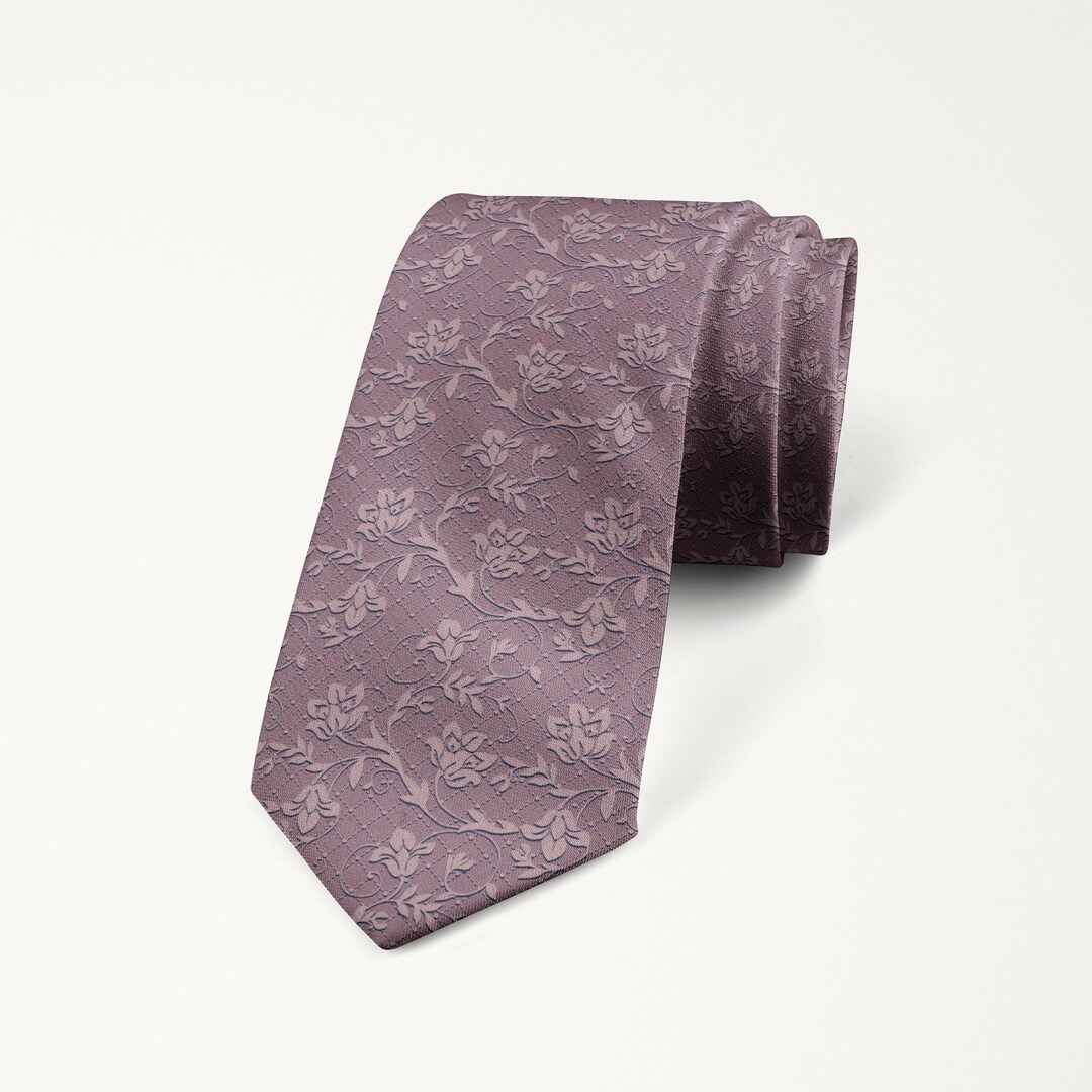 Dark Mauve Floral Tie, Quartz Necktie, Mauve Patterned Tie, Floral ...