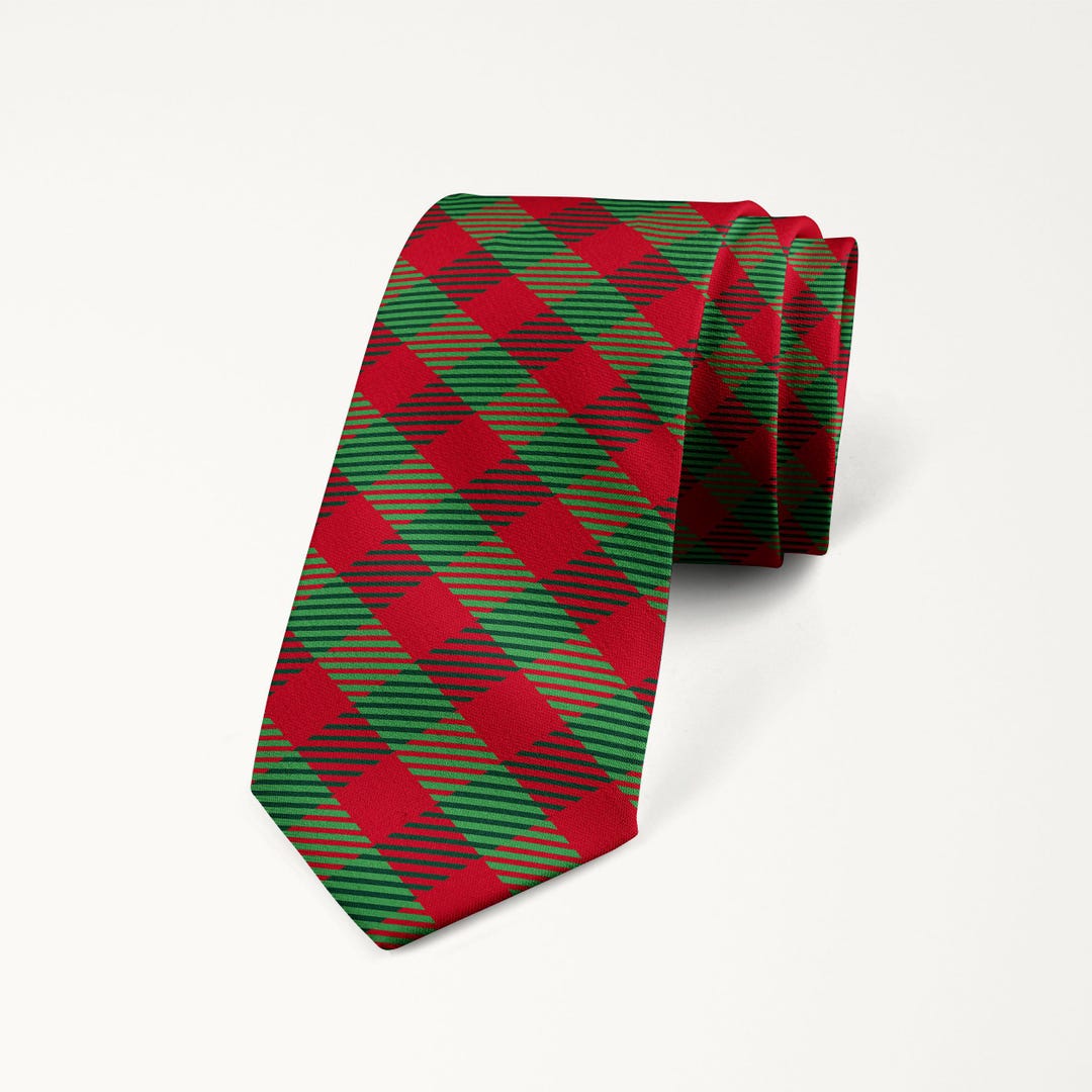 Mens Christmas Necktie, Festive Holiday Checkered Red and Green Tie ...