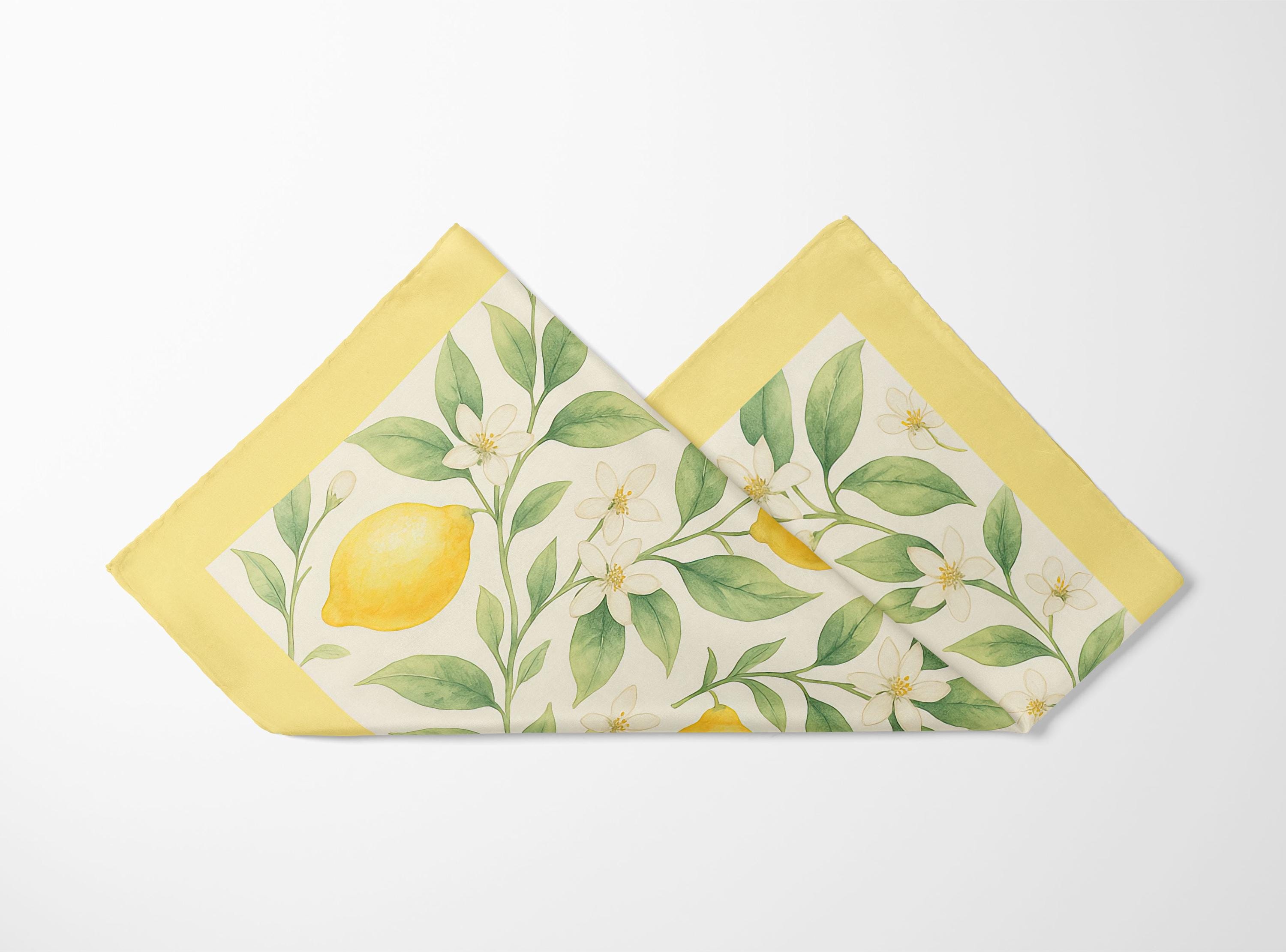Lemon Print Summer Scarf Yellow Floral Chiffon Scarf Lightweight Head ...