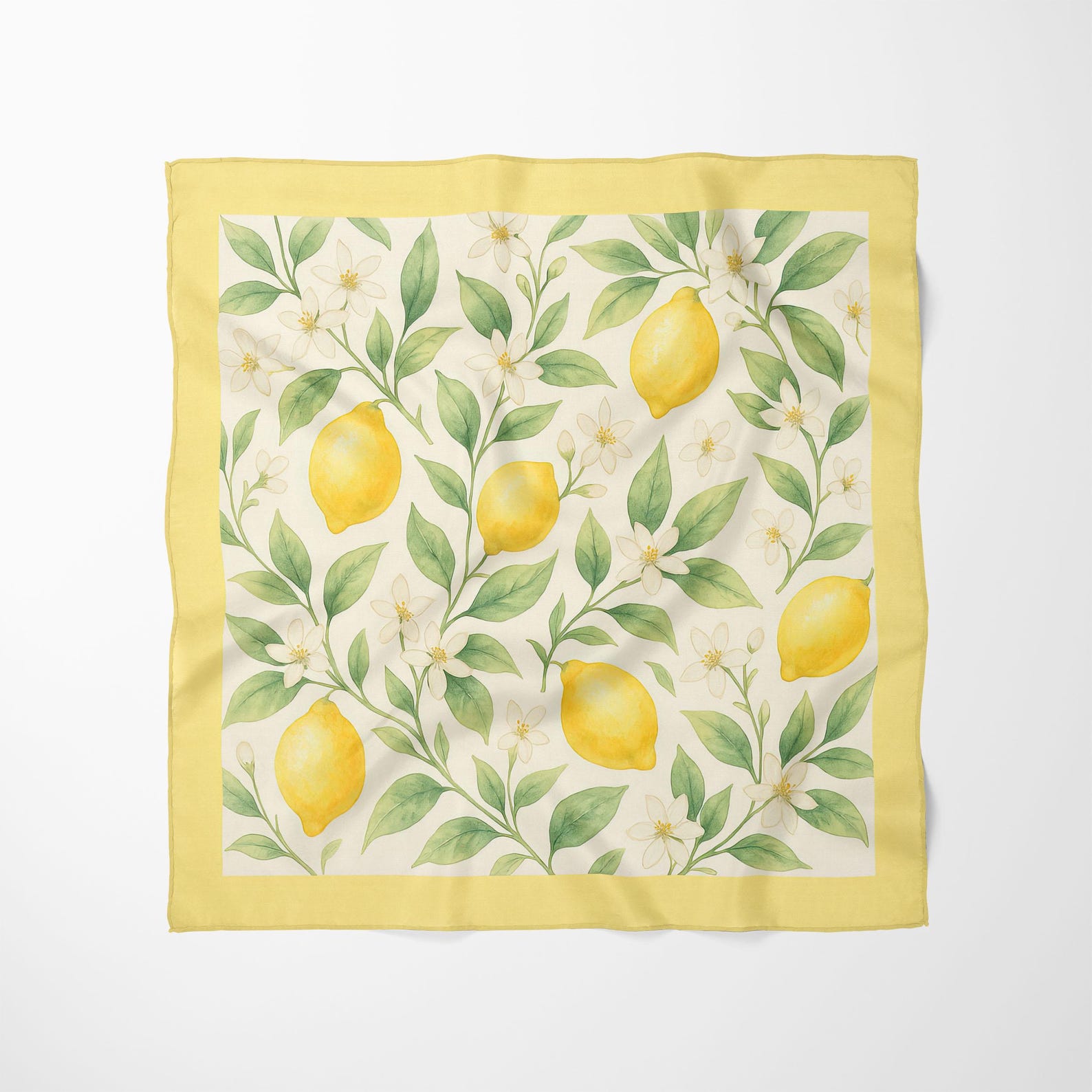 Lemon Print Summer Scarf Yellow Floral Chiffon Scarf Lightweight Head ...