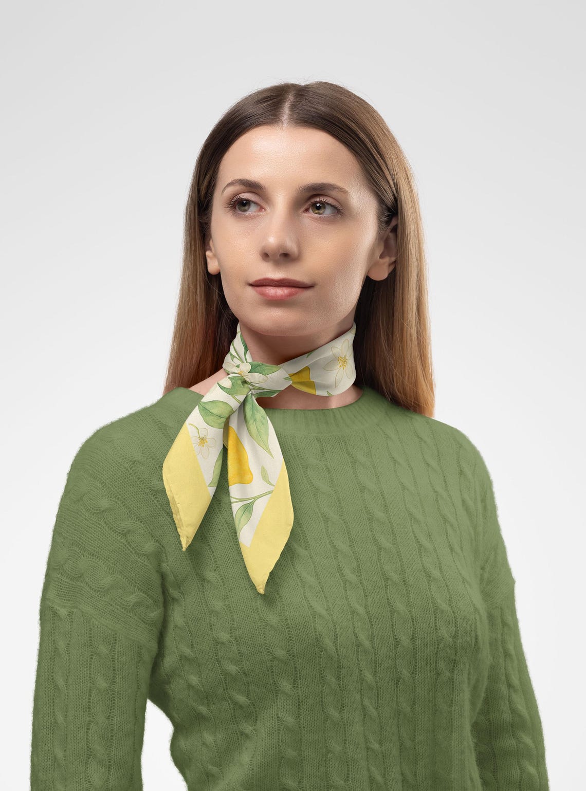 Lemon Print Summer Scarf Yellow Floral Chiffon Scarf Lightweight Head ...