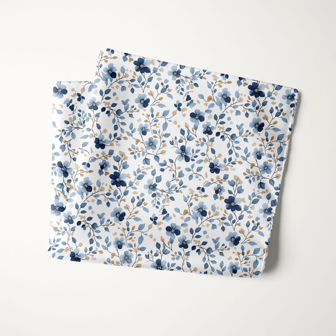 Dusty Blue Pocket Square Wedding Floral Hanky Navy Groomsmen Accessory ...