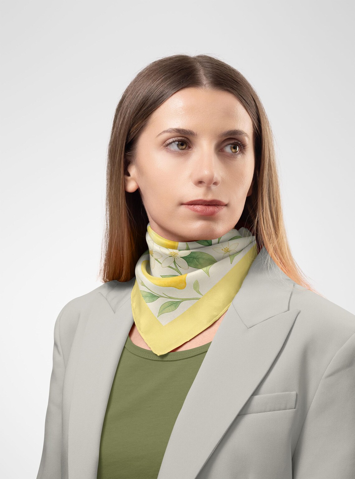 Lemon Print Summer Scarf Yellow Floral Chiffon Scarf Lightweight Head ...