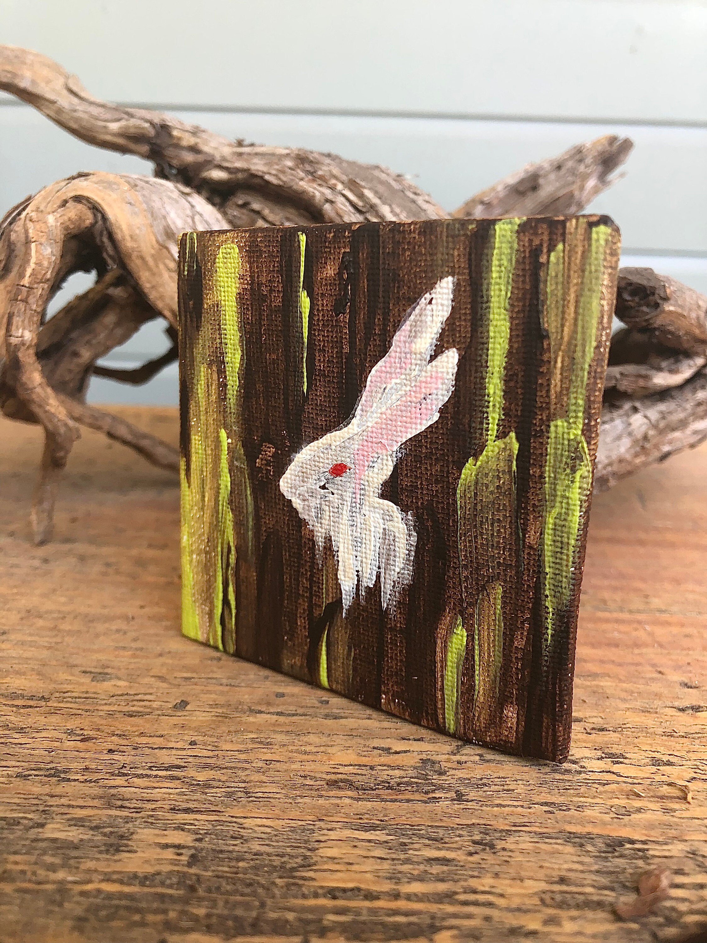 Rabbit Painting, Original Art, White Rabbit, on Canvas, Rabbit Artwork ...