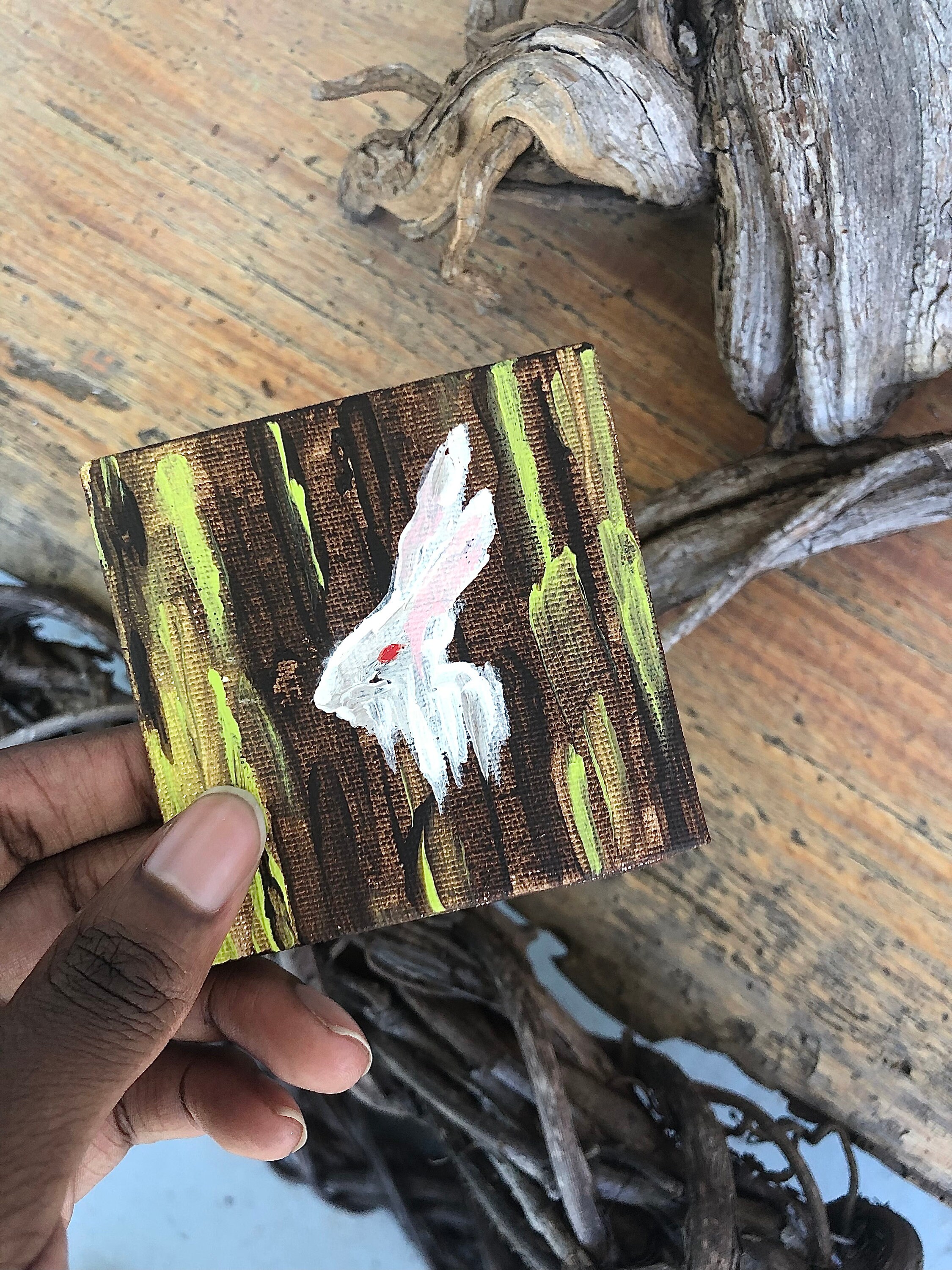 Rabbit Painting, Original Art, White Rabbit, on Canvas, Rabbit Artwork ...