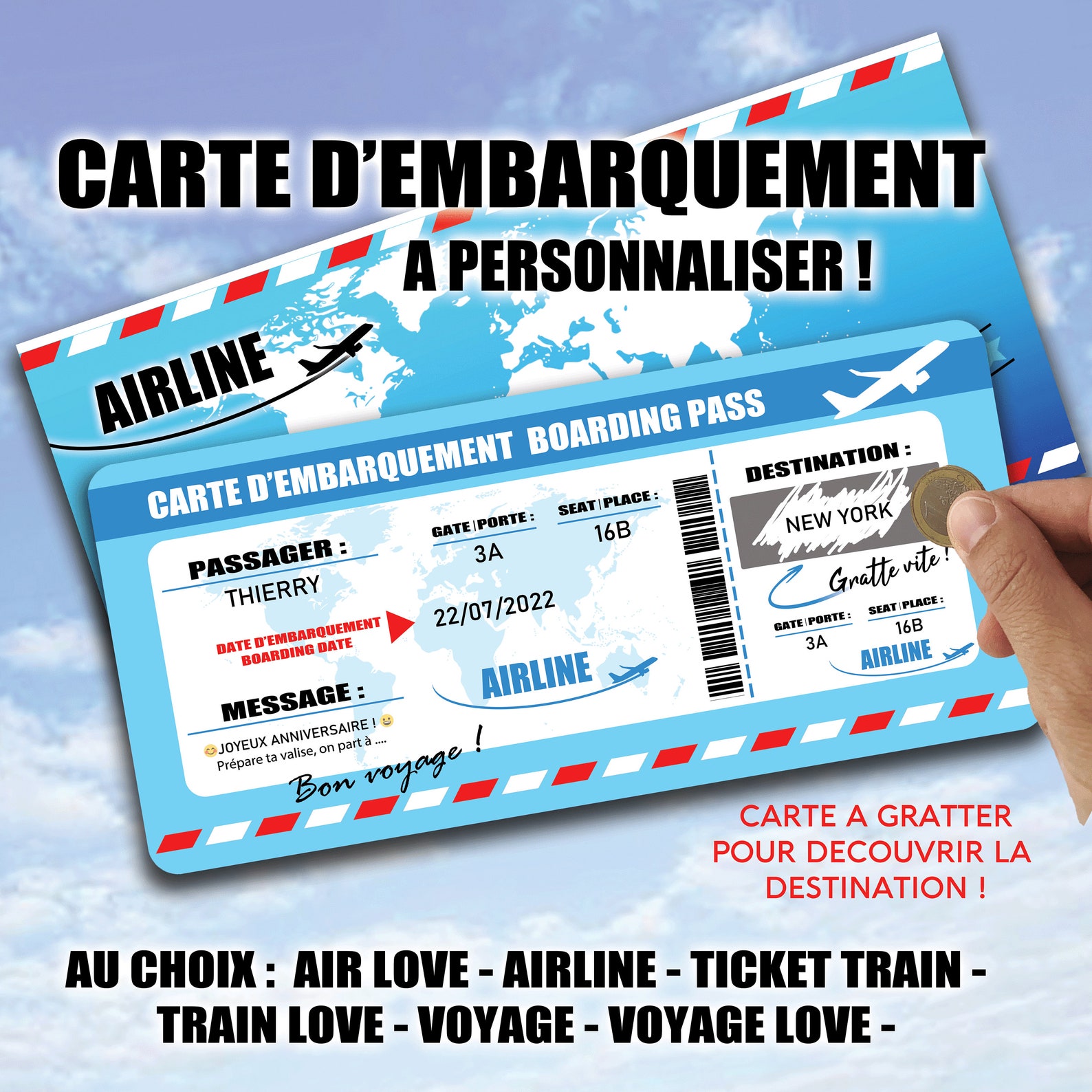 CARTE D'EMBARQUEMENT PERSONNALISÉE carte à gratter / - Etsy France
