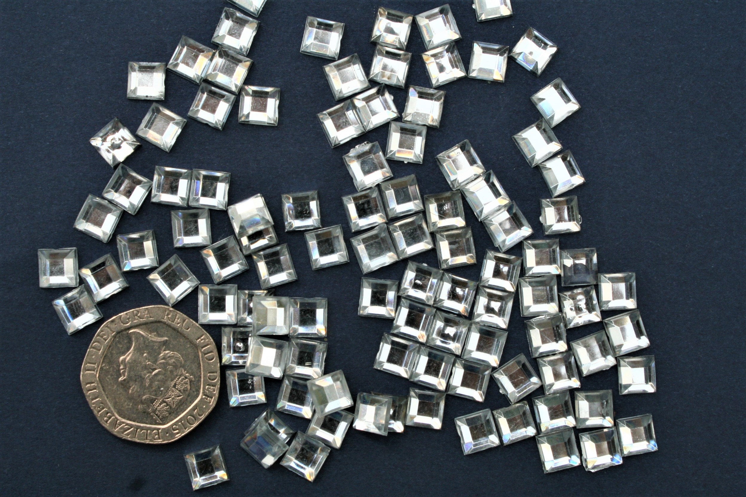 100 Clear Acrylic Faceted Square Shaped Flatback Rhinestone Gems 6 X 6 ...