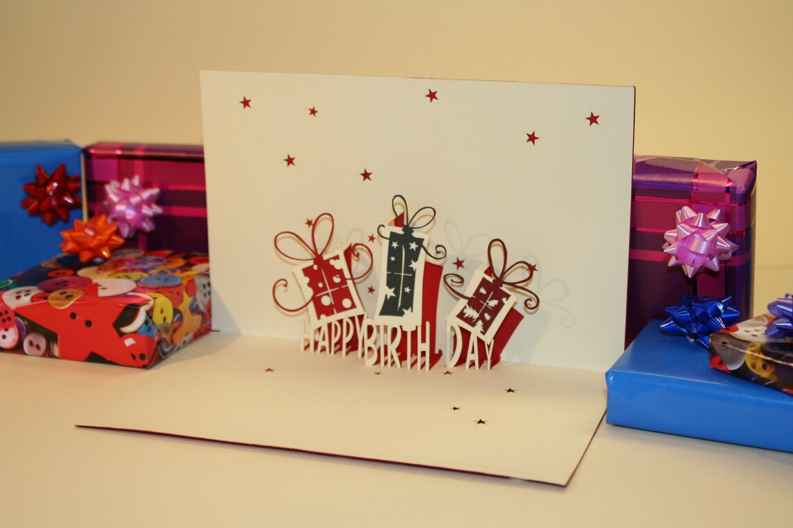 Birthday Card Wrapped Parcels Birthday Presents 3D - Etsy
