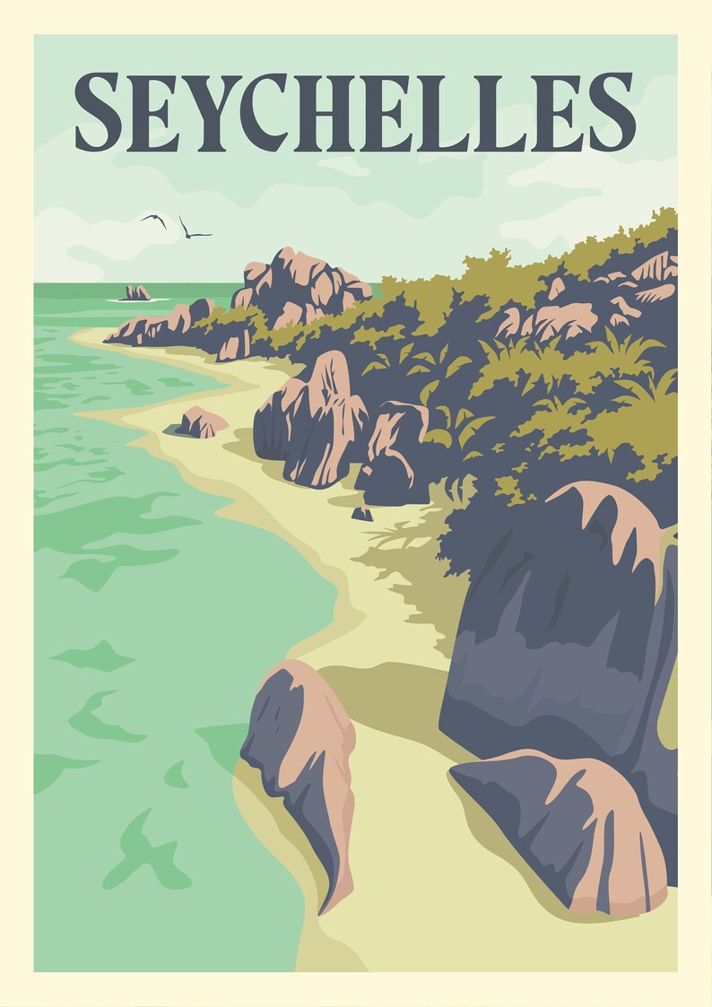 Vintage Seychelles Travel Poster - Instant Download - Etsy