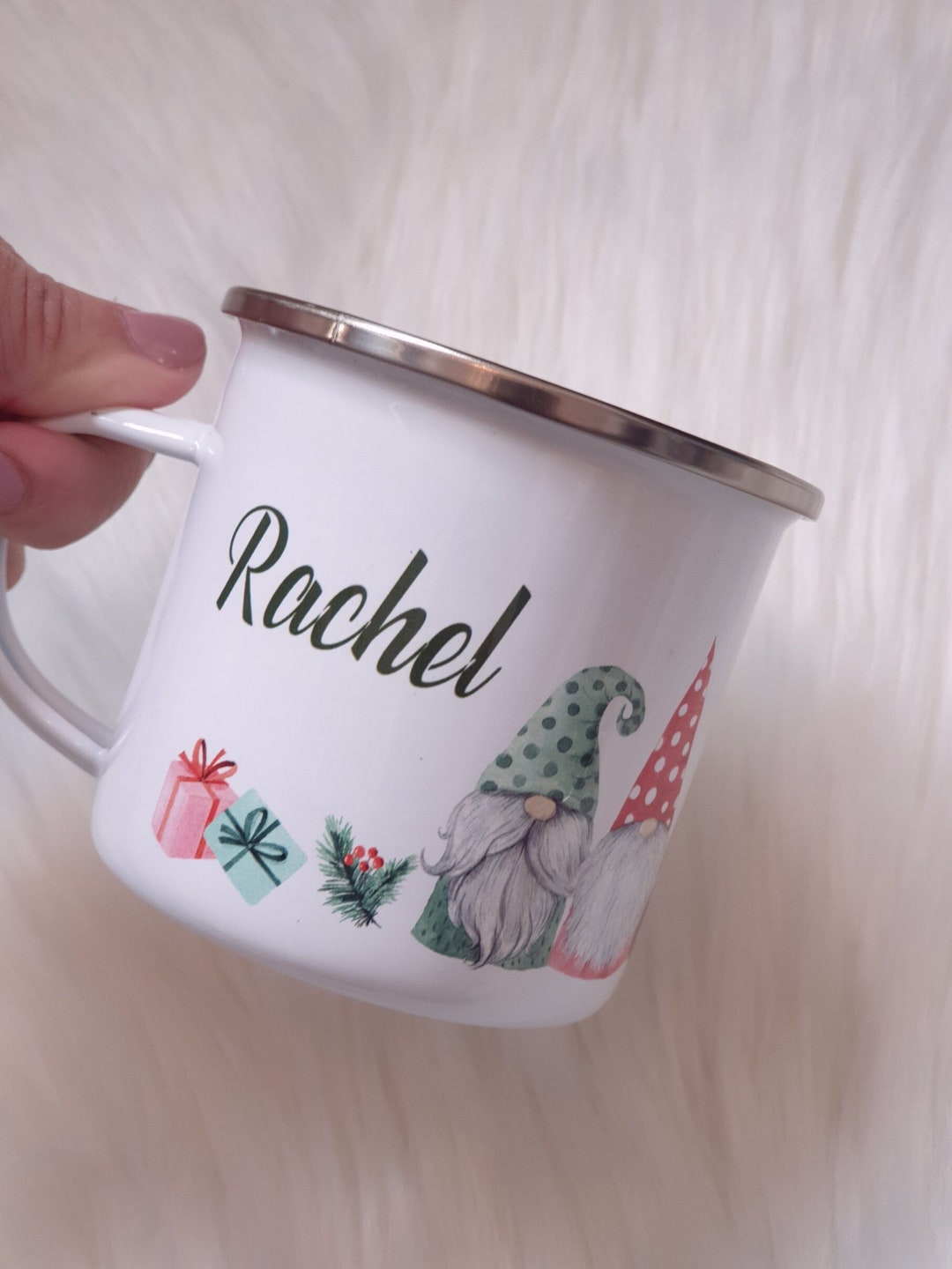 Christmas Gnome Gonk Personalised Enamel Mug Gonk Christmas Eve Box