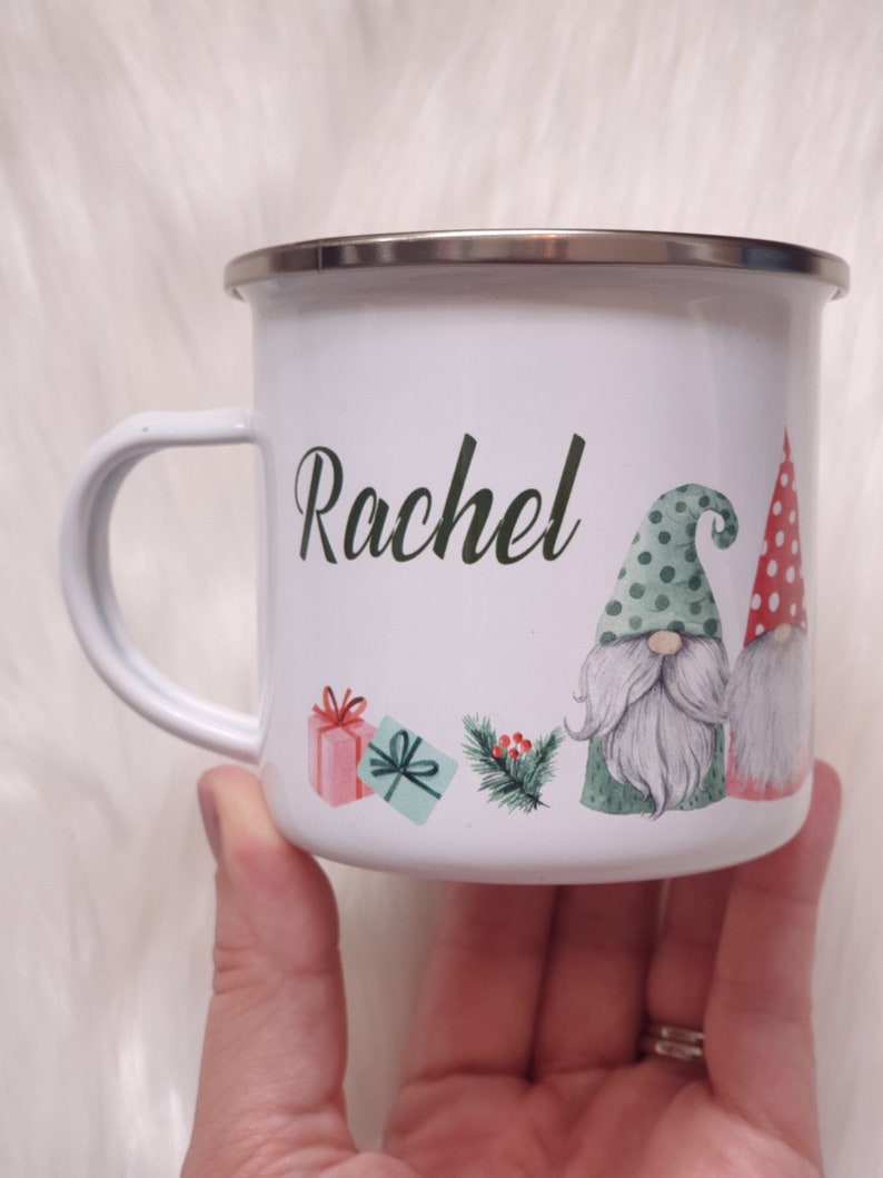 Christmas Gnome Gonk Personalised Enamel Mug Gonk Christmas Etsy Uk