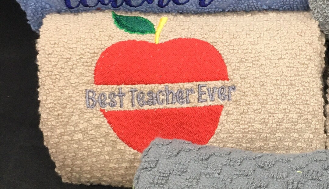 Best Teacher Apple Towel With Embroidery - Etsy