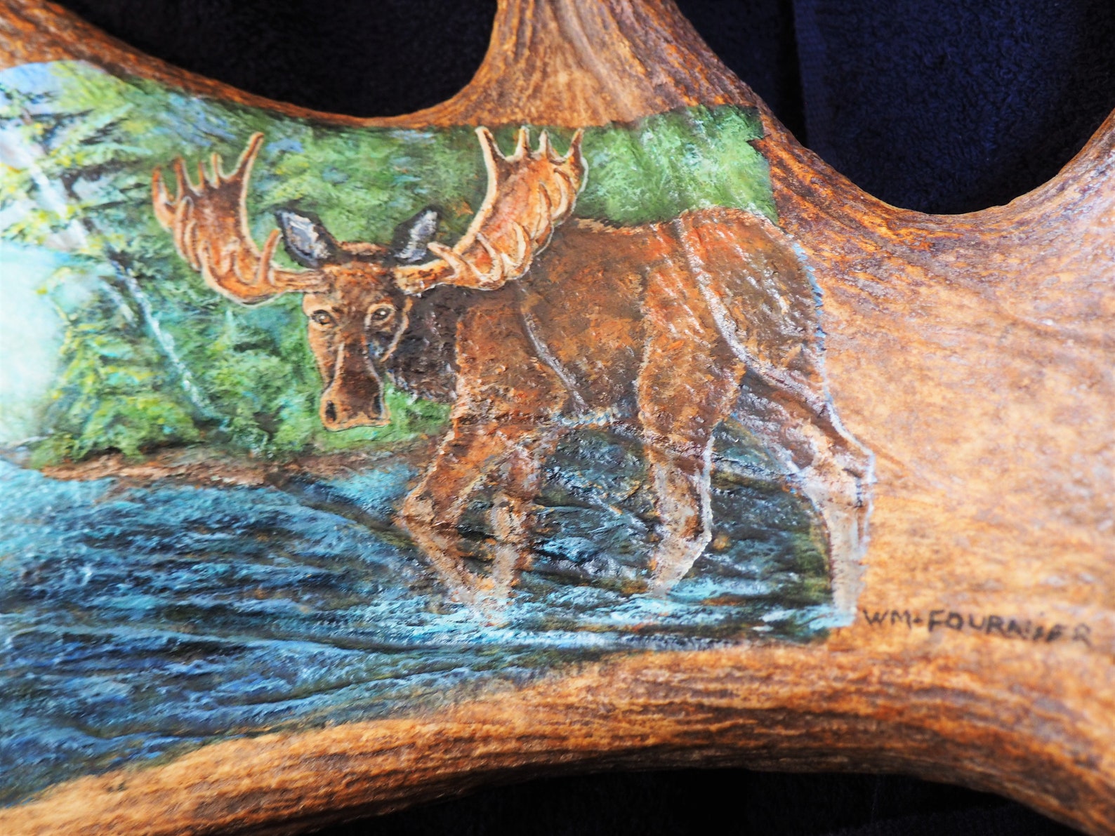 Moose Antlers painted Moose and two in canoe | Etsy