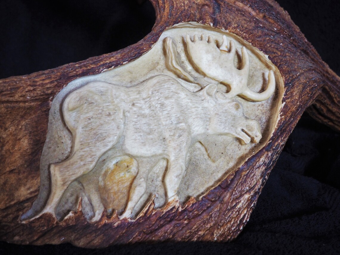 Moose Antler Carved Moose Unpainted - Etsy
