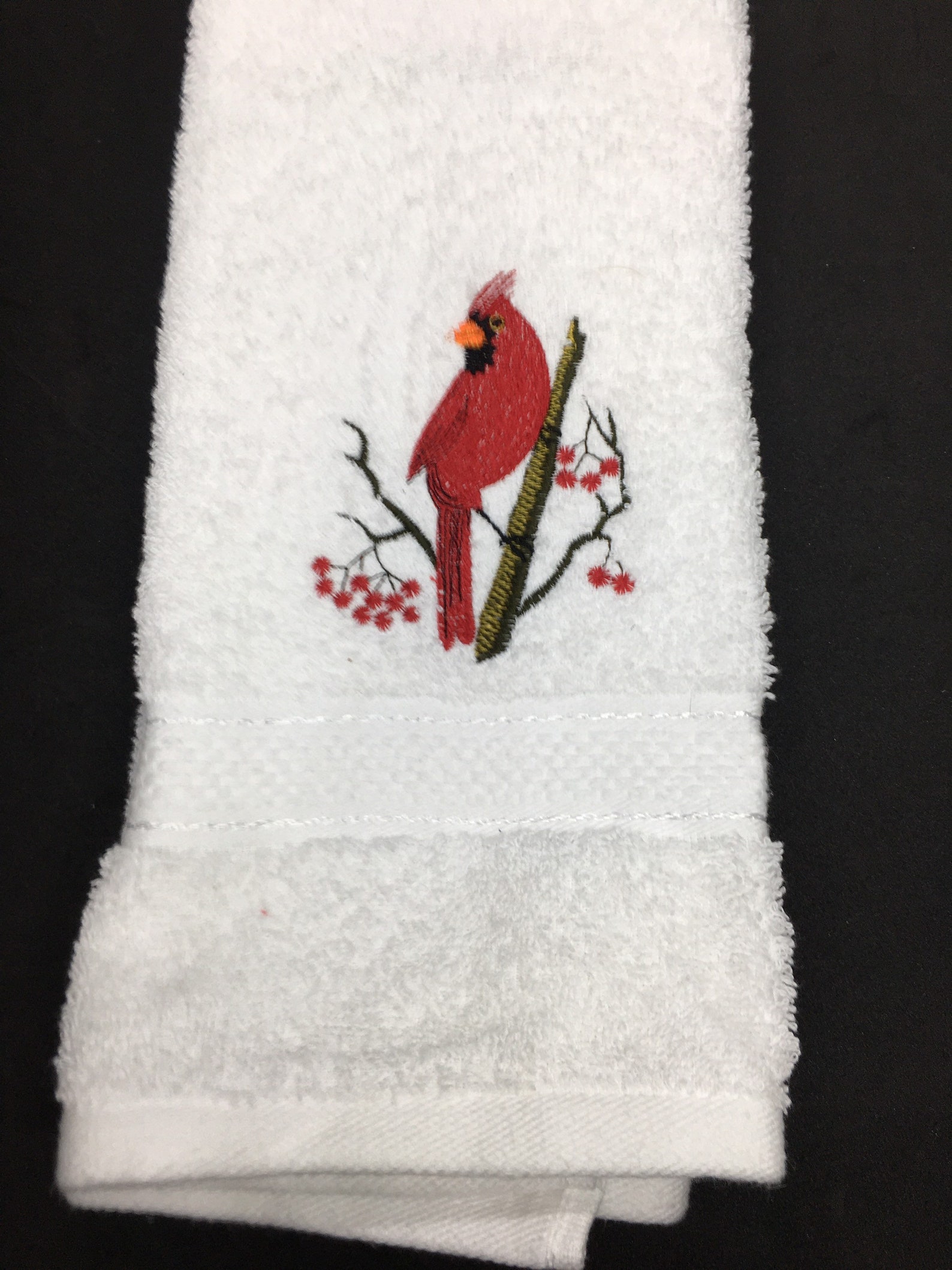 Cardinal Towel With Embroidery - Etsy