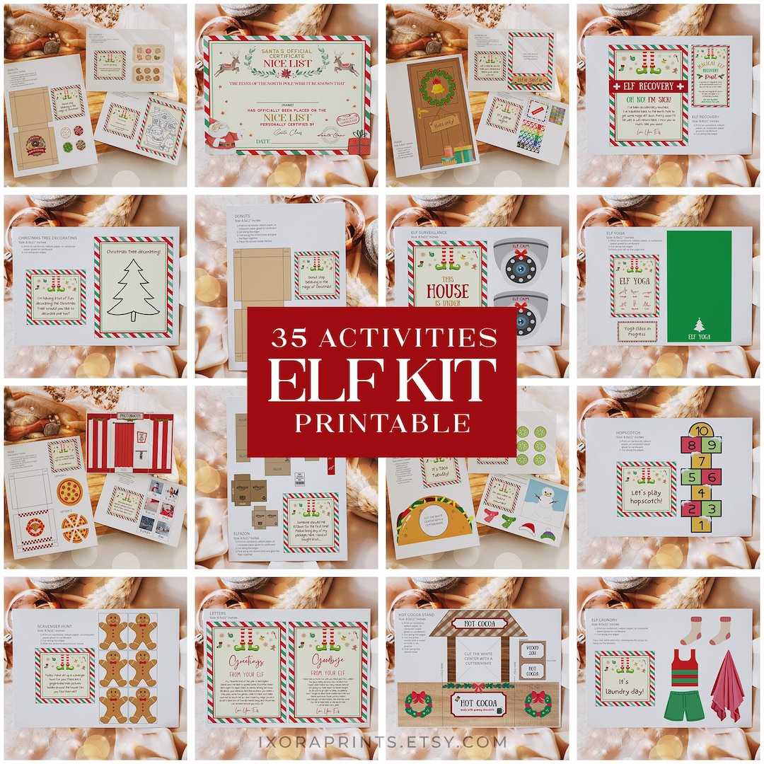 Kit de 35 elfos imprimibles, kit de accesorios para elfos navideños, actividades para elfos ...