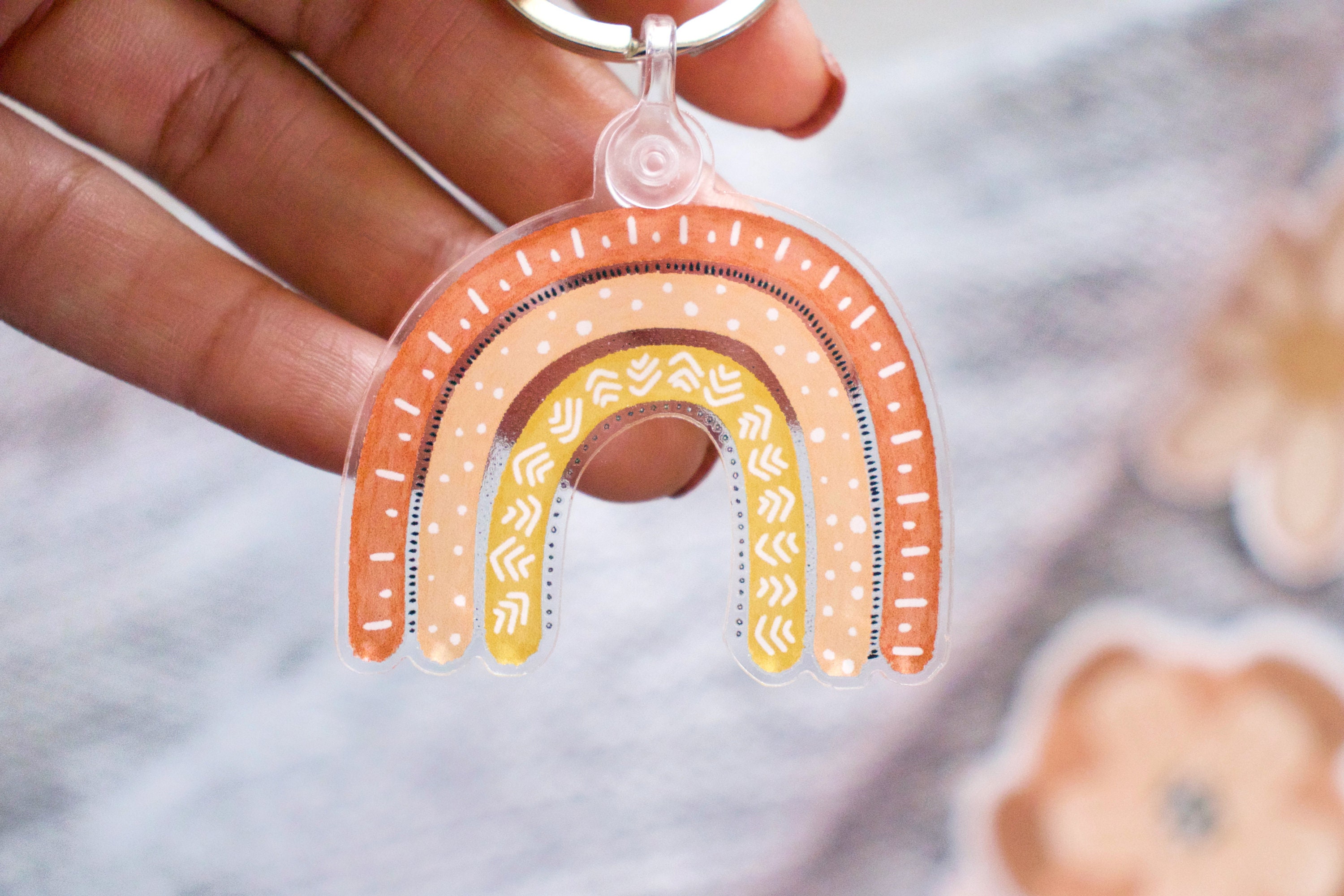 Boho Rainbow Acrylic Keychain // Boho Warm Rainbow // Acrylic - Etsy