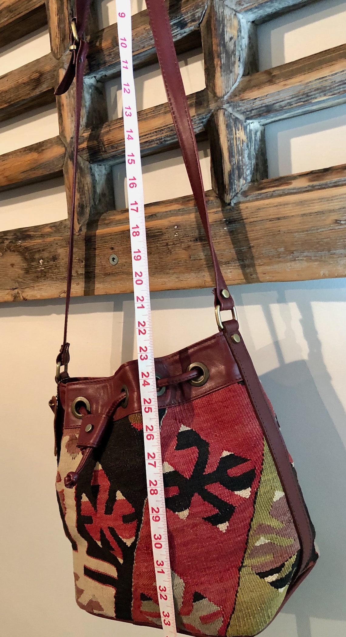 Vintage Turkish Made Wool Carpet Kilim Draw String Bucket Bag - Etsy