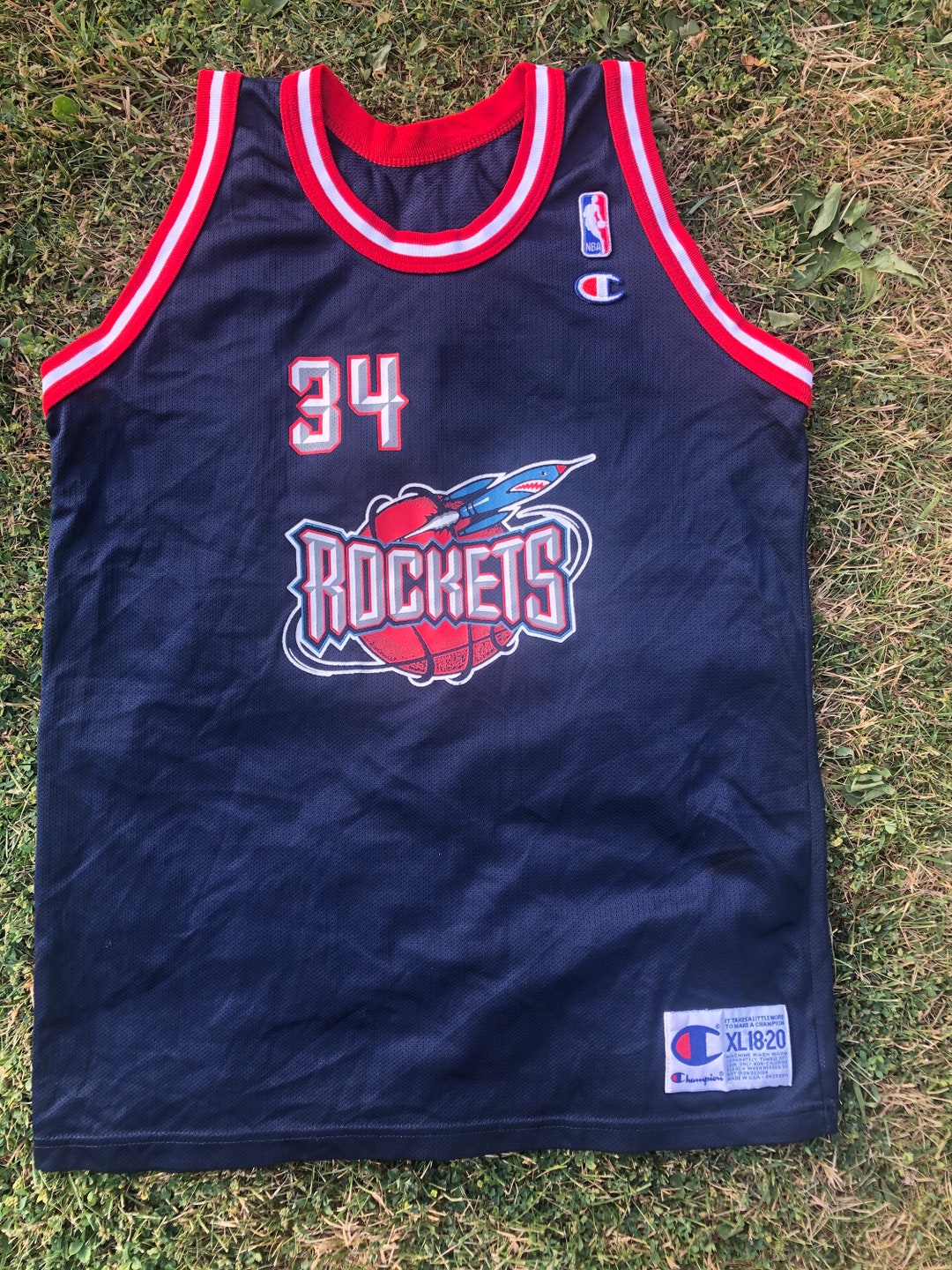 90s Vintage Houston Rockets Hakeem Olajuwon Champion Jersey Youth/kids ...