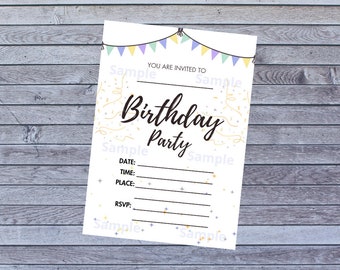 Printable Fillable Birthday Party Invitation Template - Instant ...