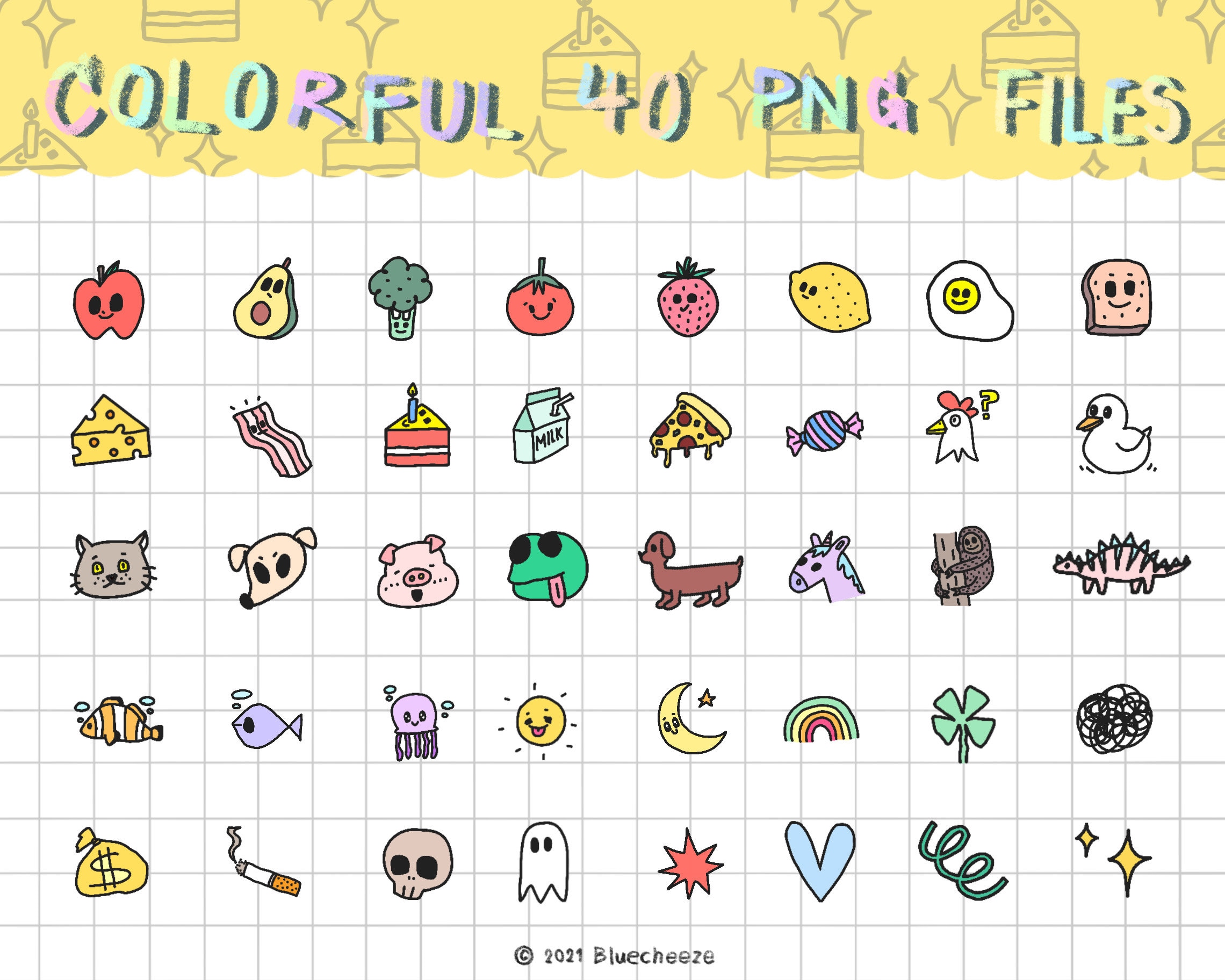 Hand drawn digital sticker doodles 40 PNG filesAIEPS | Etsy