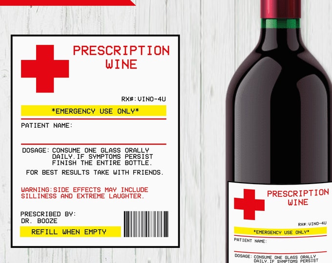 Prescription Wine Bottle Labels | RX Wine Label | Gift for Him or Her ...