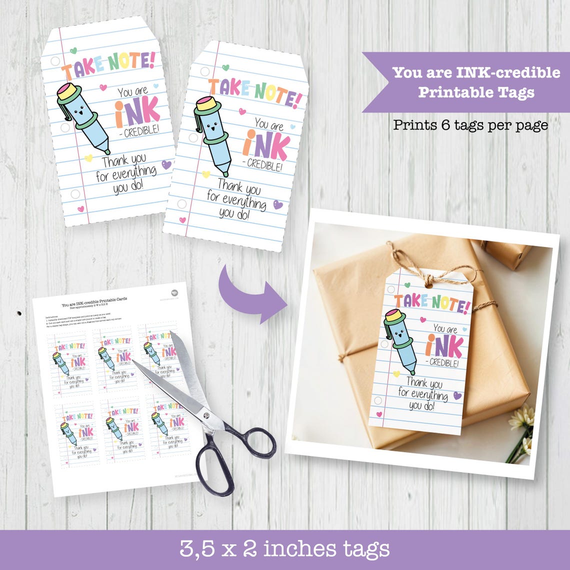 You Are Ink-credible Printable Tag - Teacher's Gift Tag - Appreciation ...