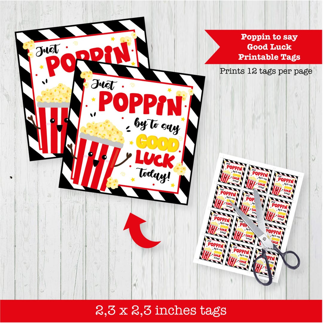 Popping by to Say Good Luck Printable Tag - Popcorn Gift Tag - Team ...